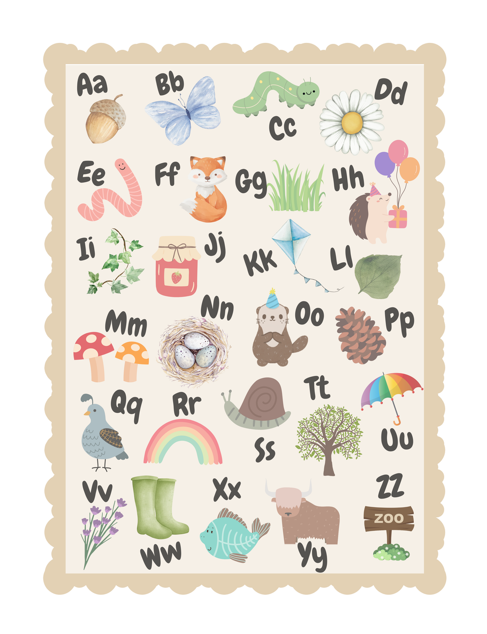 ABC Adventures Alphabet Poster Neutral– Cute Educational Wall Art for ...
